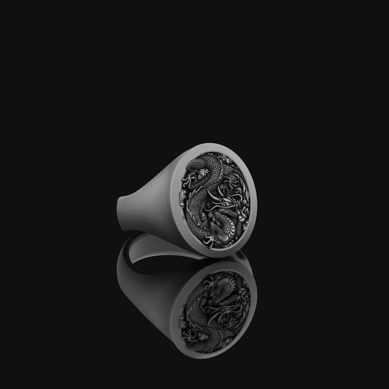 Chinese Dragon Silver Pinky Signet Ring for Men Fantasy Ring - Etsy