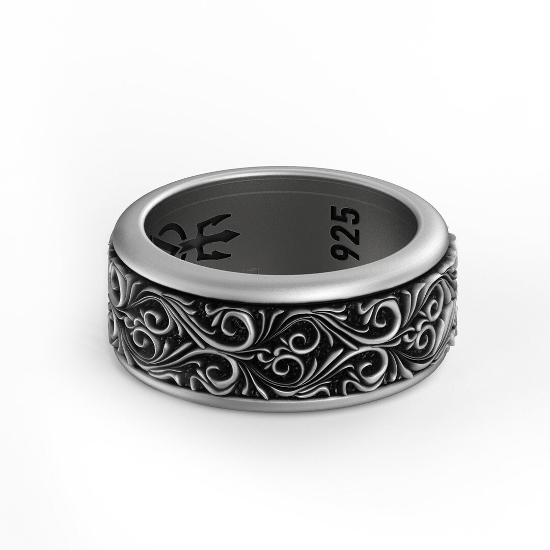 Spinner Fidget Floral Wedding Band Ring, Engravable Inside, Elegant ...