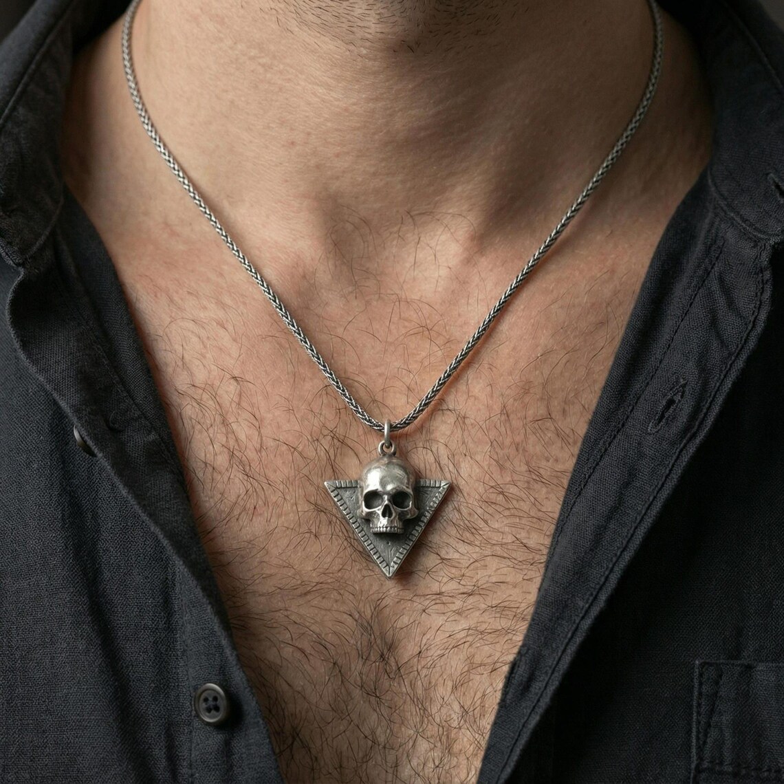 Skull Triangle Pendant - Gothic Jewelry - Silver Skull Necklace - Etsy