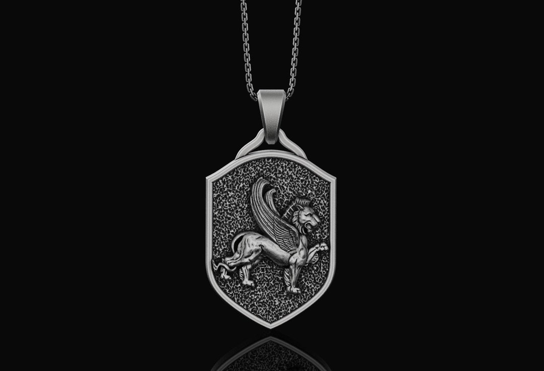 Men's Silver Gryphon Pendant Griffin Necklace for Men, Women Valentine ...