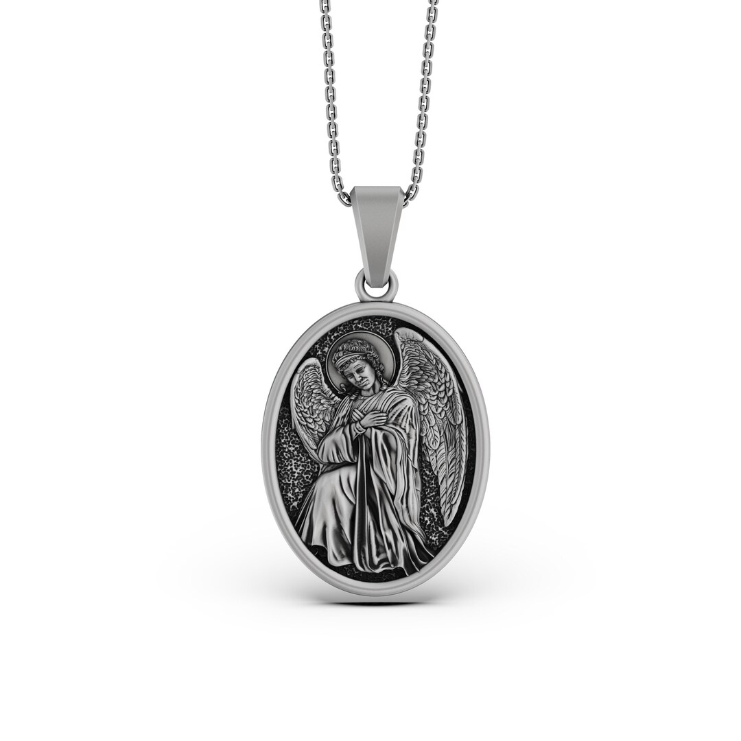 Silver Archangel Gabriel Pendant - Guardian Angel Gabriel Necklace ...