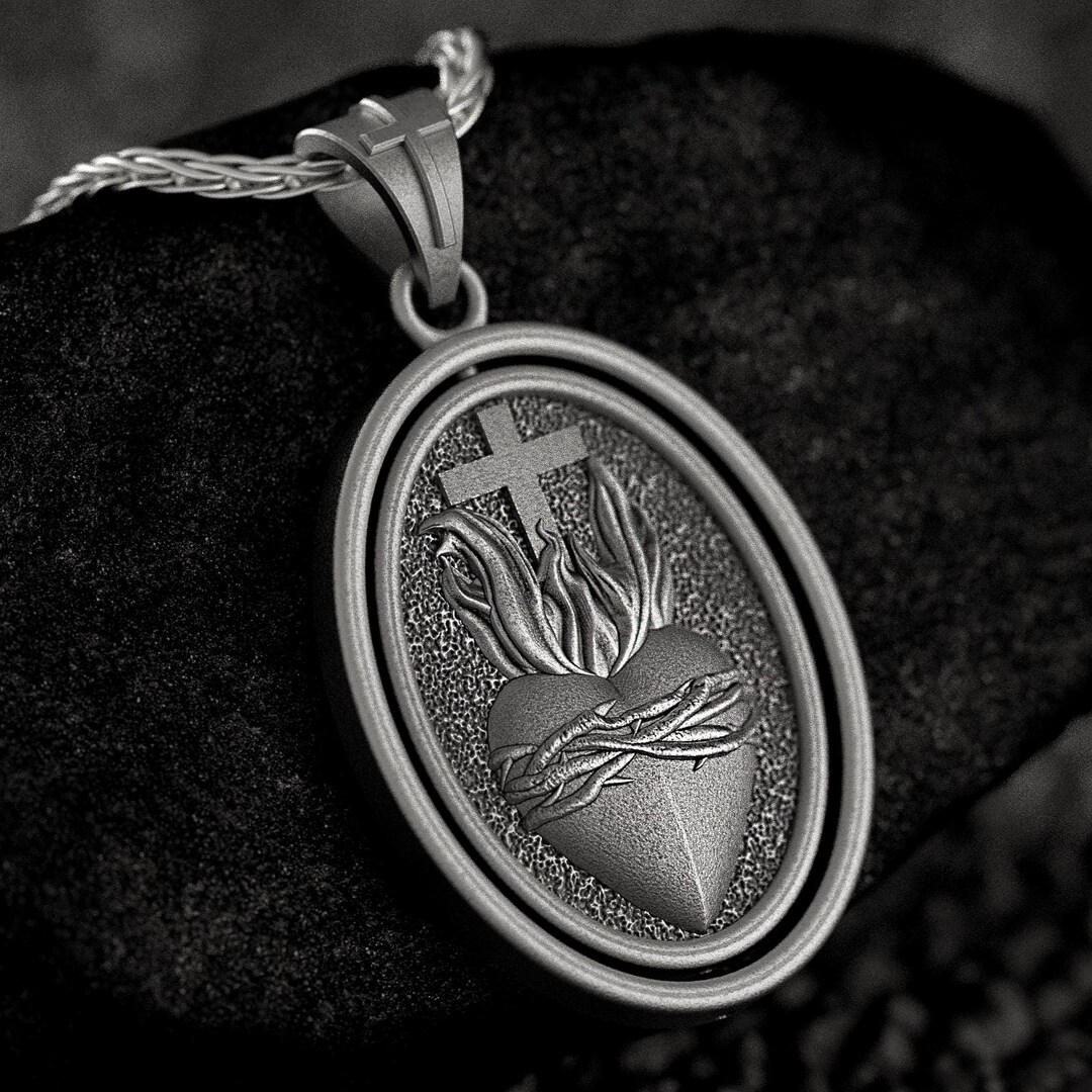 Sacred Heart of Jesus Pendant – Spinning Medal Necklace, Catholic ...