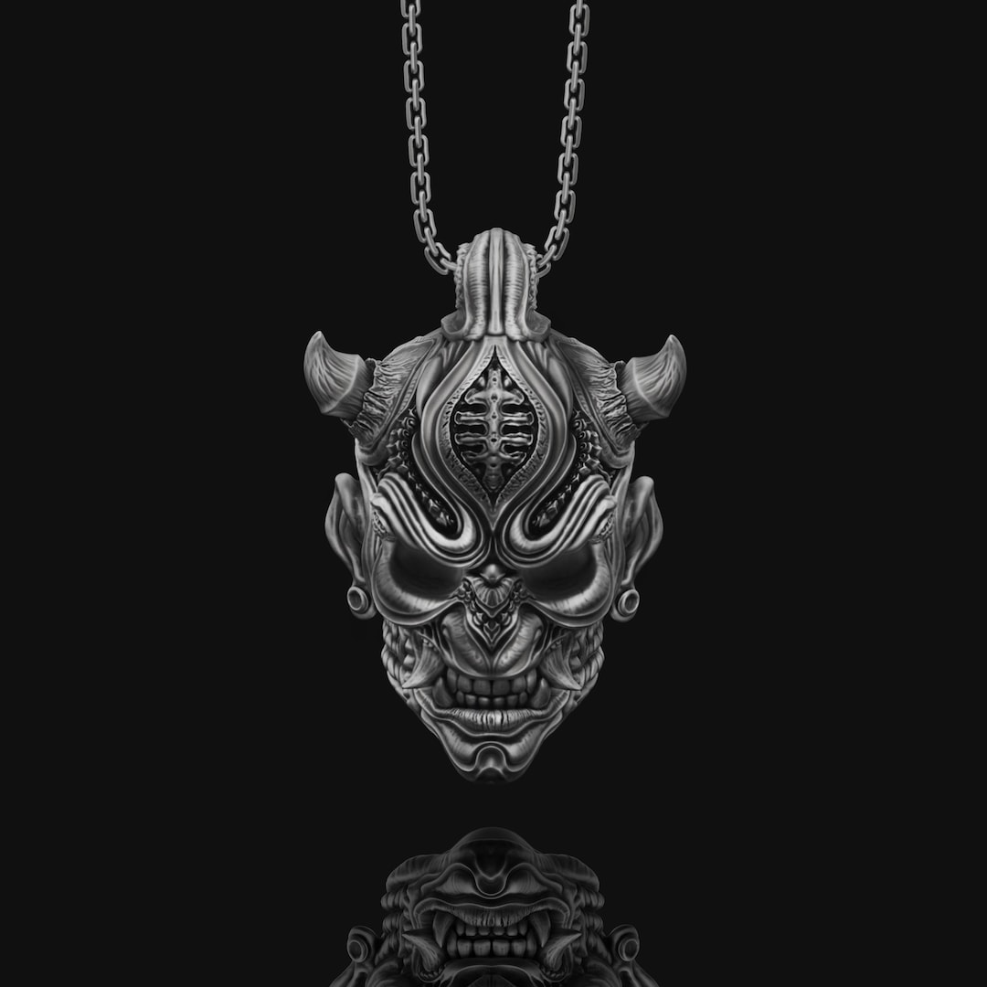 Biomechanical Oni Mask Pendant Japanese Sterling Silver - Etsy