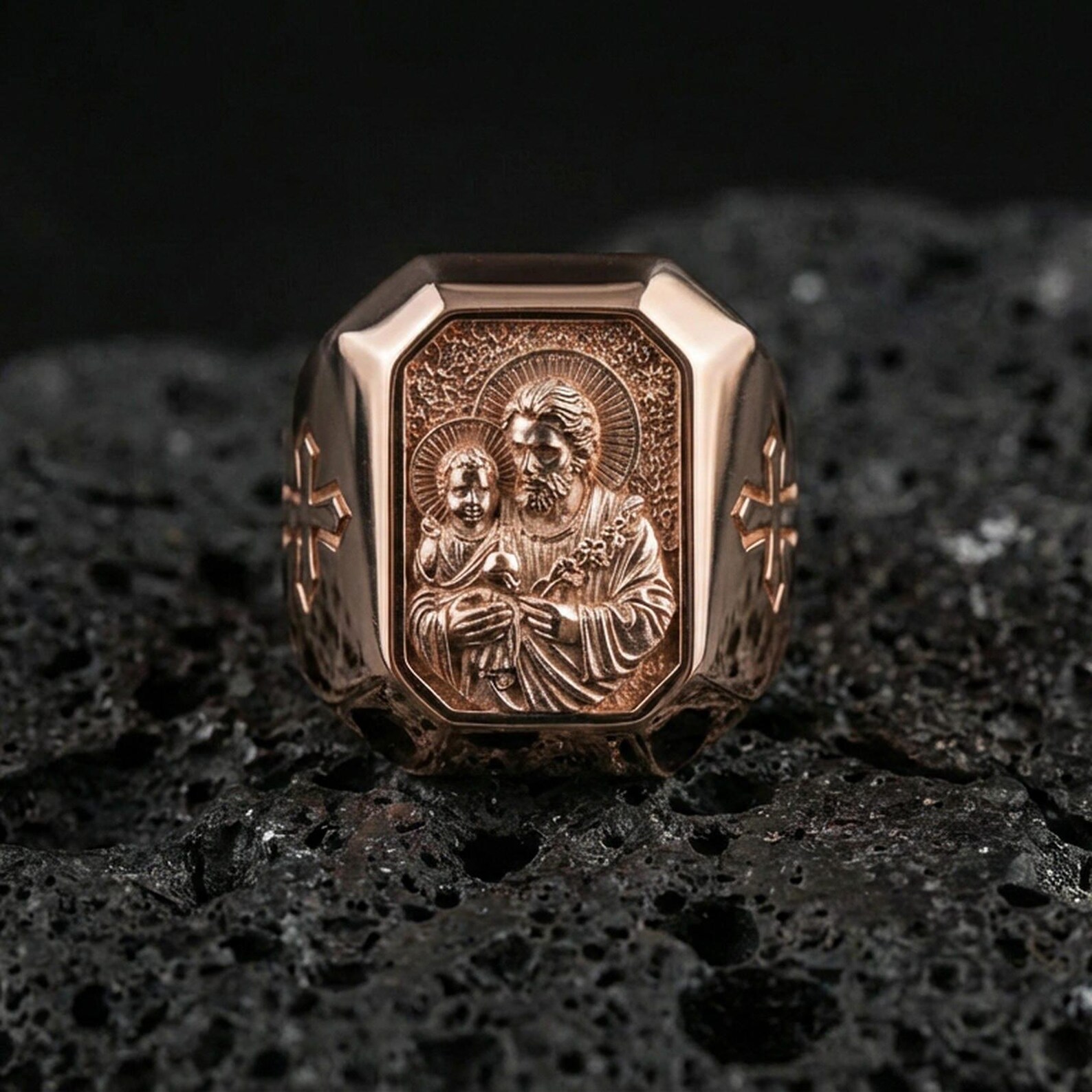 Sterling Silver St Joseph Signet Ring, Catholic Religious Jewelry - Etsy