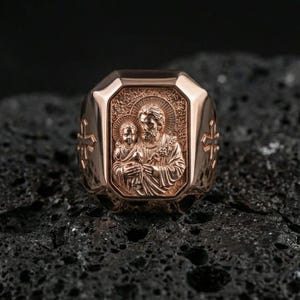 Sterling Silver St Joseph Signet Ring, Catholic Religious Jewelry - Etsy