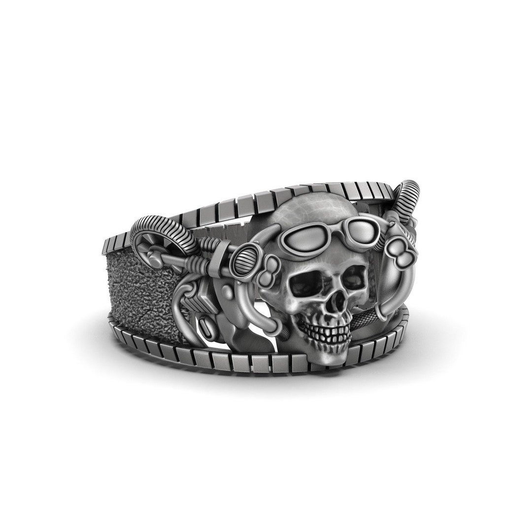 Silver Biker Ring - Skull Jewelry for Motorcycle Lovers, Edgy Men's ...