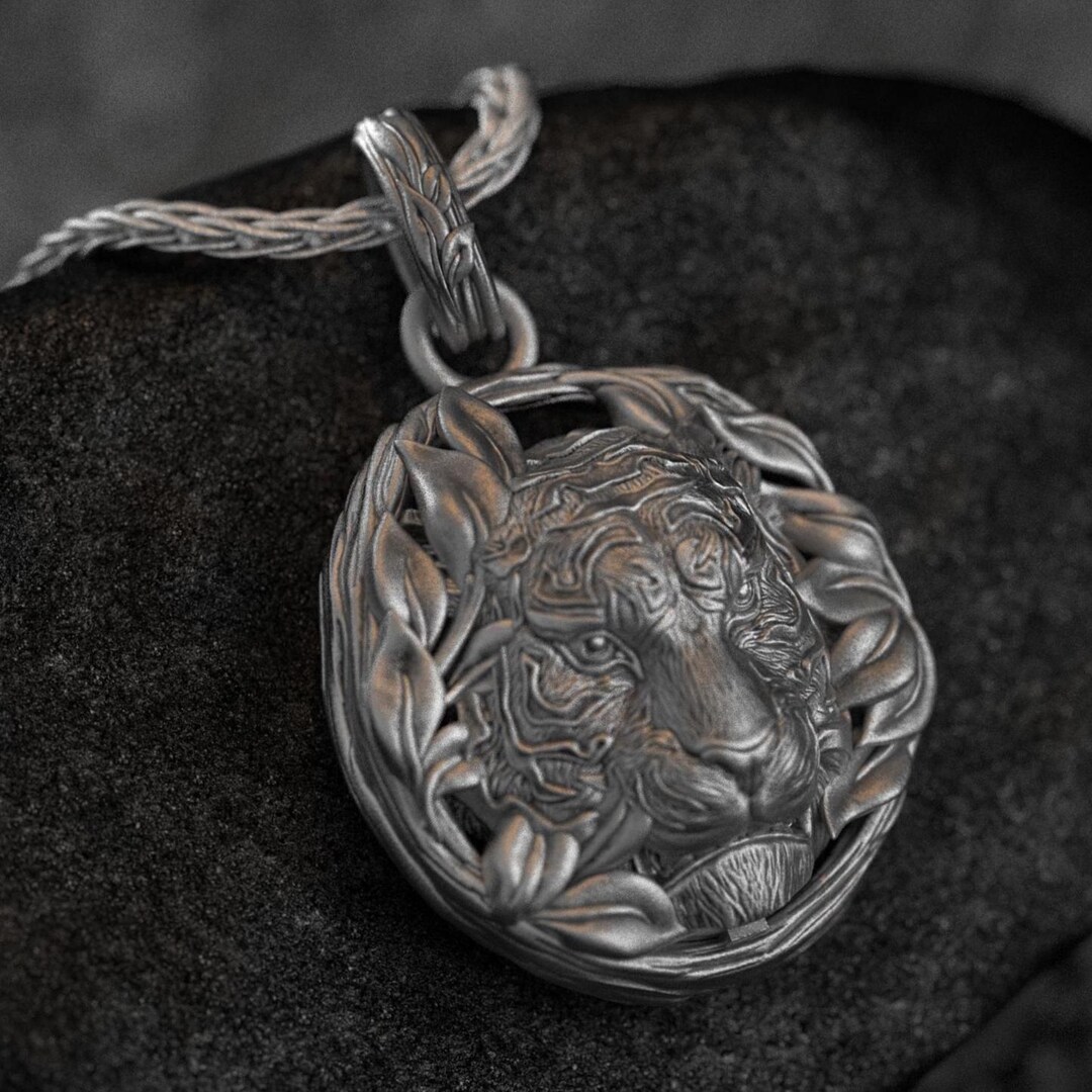 Lion Head Laurel Pendant – Solid Silver, Gold, Rose Gold Necklace ...
