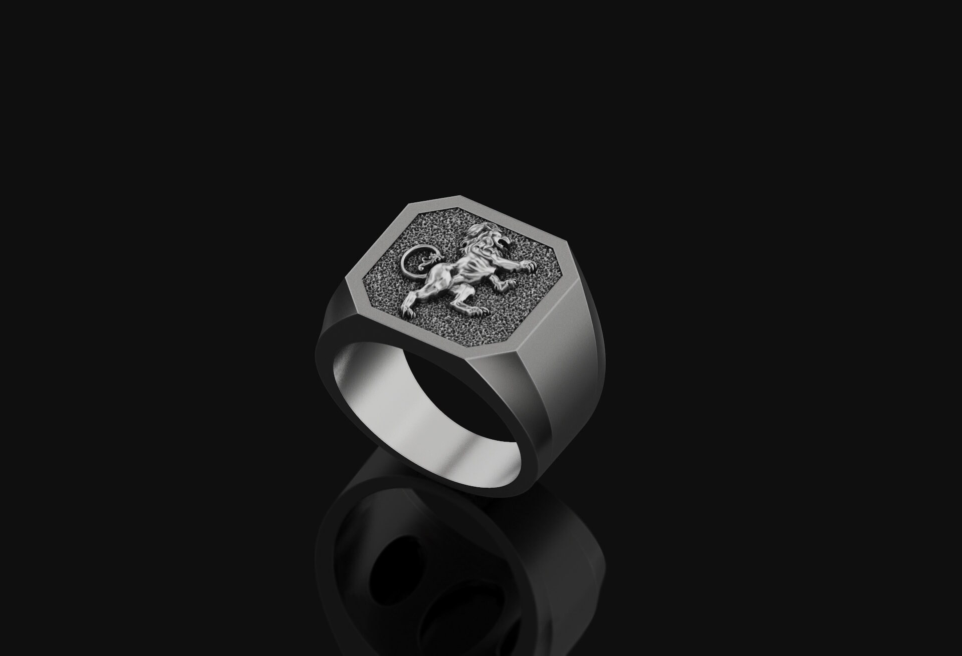 Silver Royal Lion Ring Mens Jewelry Adjustable Animal Signet - Etsy