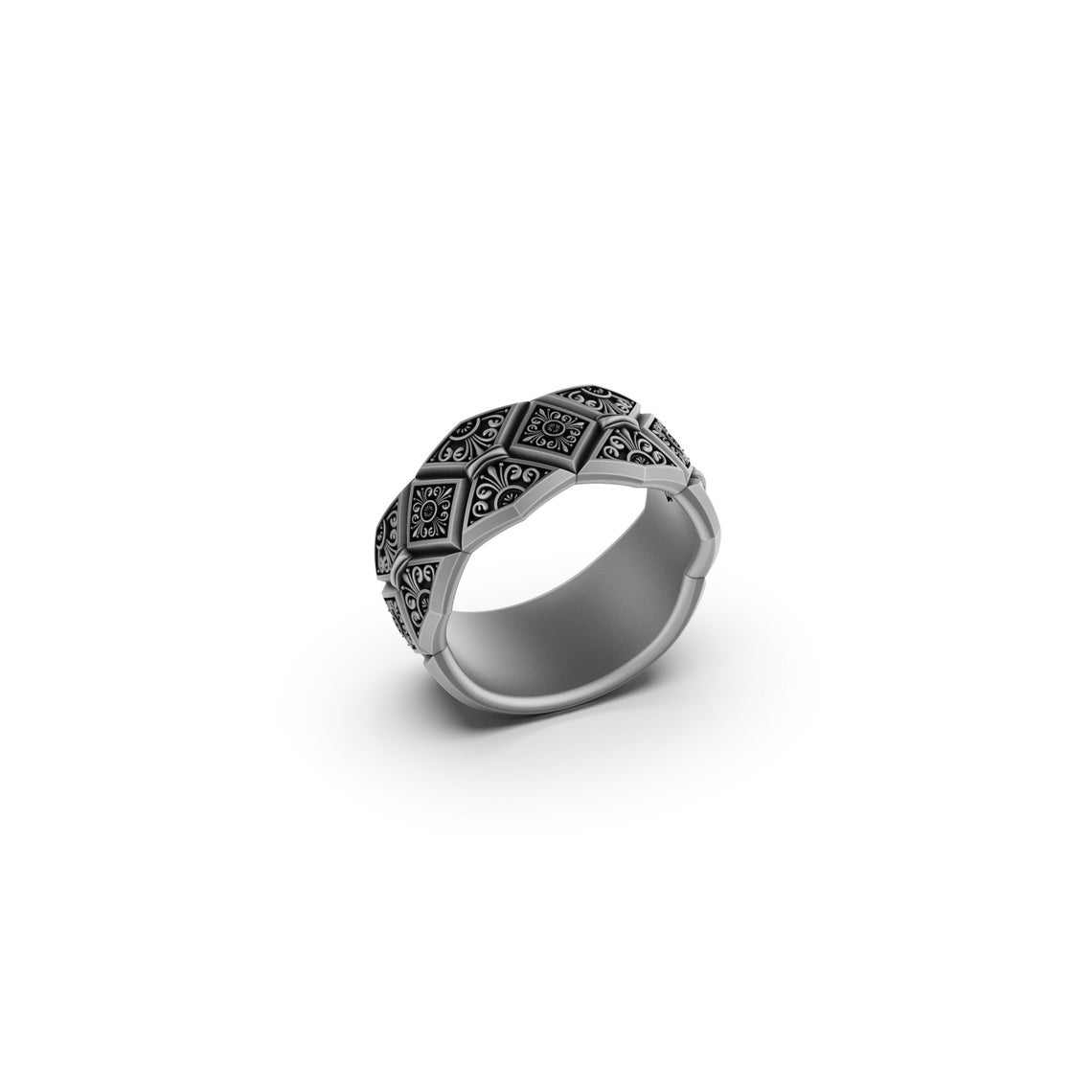 Ornamental Band Ring, Engraved Silver Ring, Silver Ornate Band ...