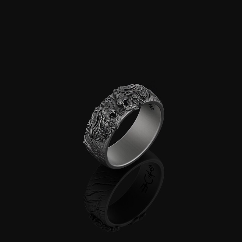 Oxidized Sterling Silver Lion Head Ring, Leo Wedding Band - Etsy