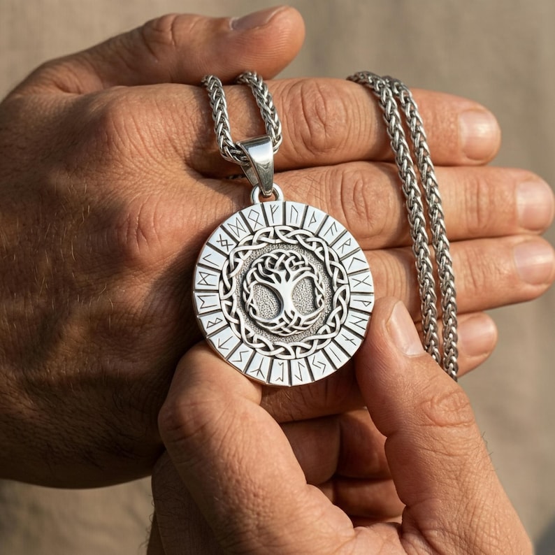 Sterling Silver Yggdrasil Pendant, Norse Tree of Life, Runic Amulet - Etsy