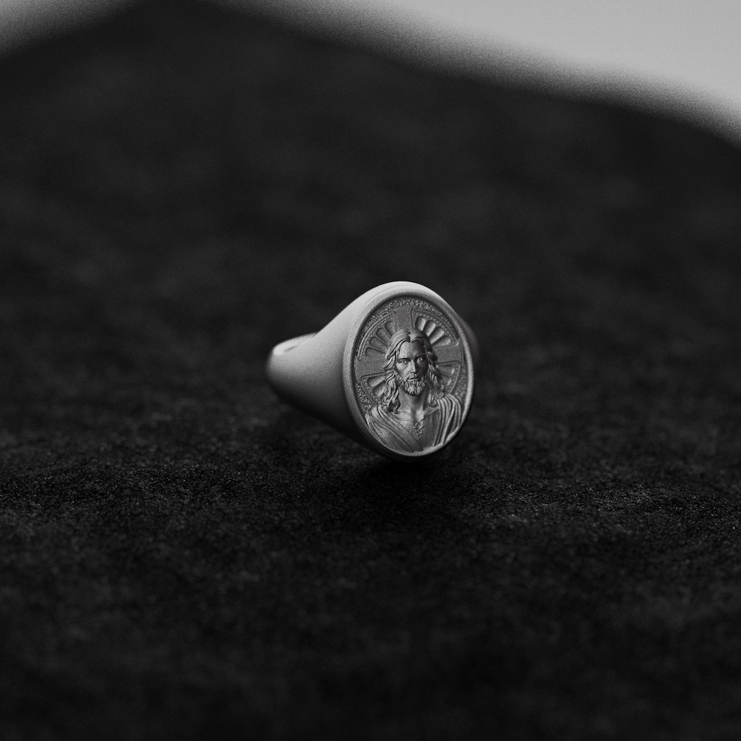 Silver Jesus Christ Signet Ring - Faith-inspired Religious Jewelry, Men ...