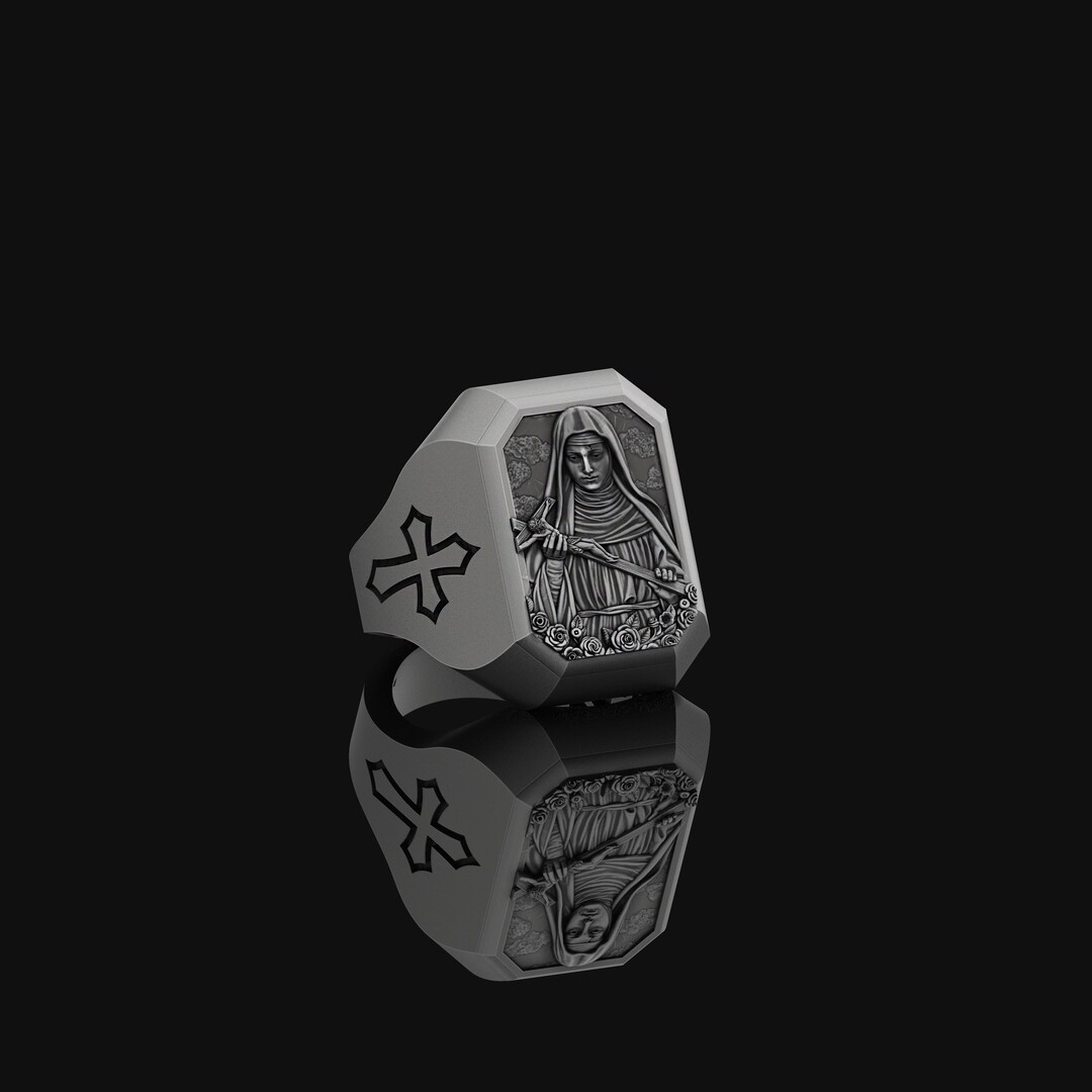 St Rita of Cascia Faith Ring in Sterling Silver, Saint Rita Engraved ...