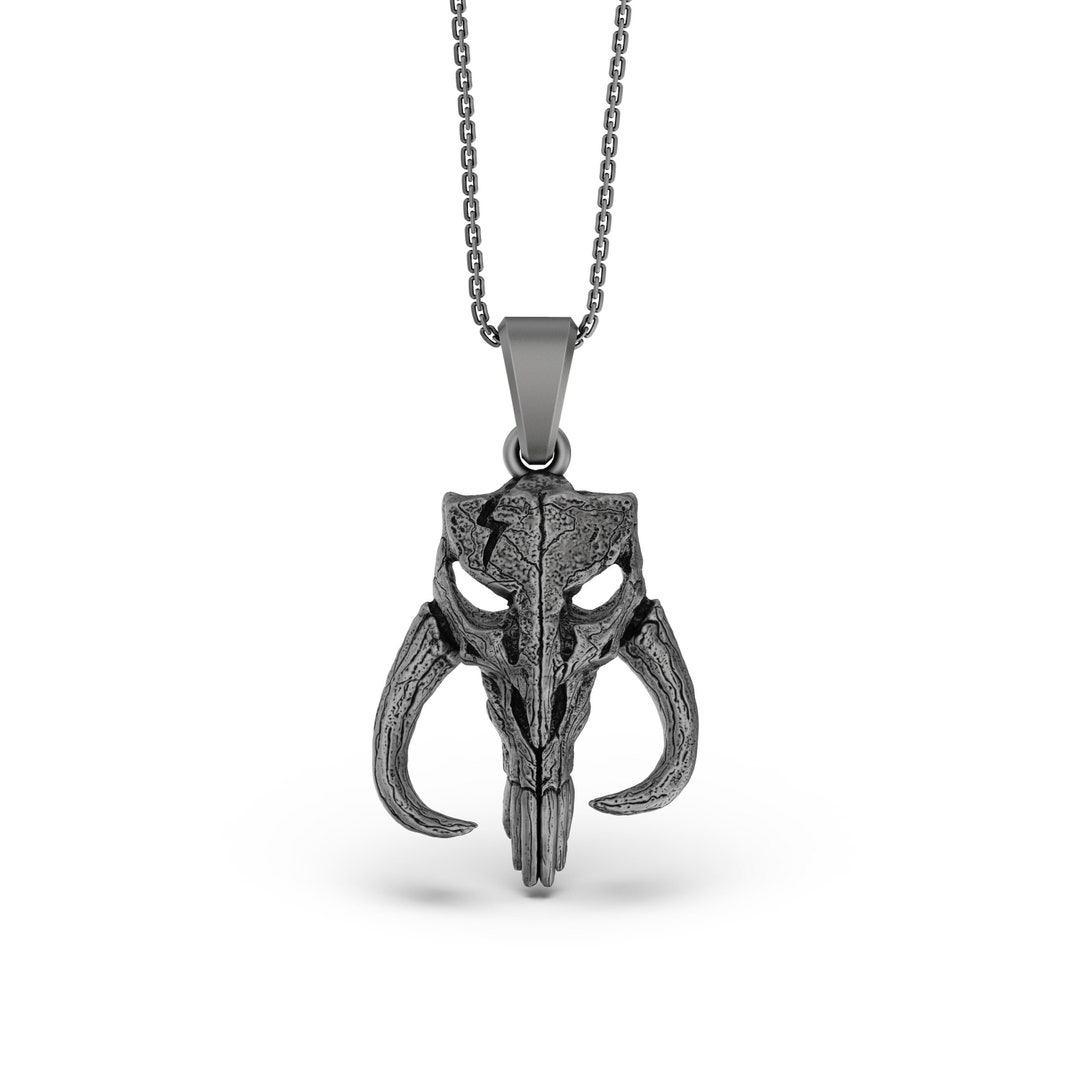 Silver Mythosaur Skull Necklace - Star Wars Mandalorian Pendant, Geek ...