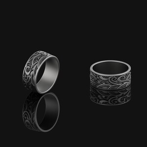 Wave Ring, Silver Engraved Ring, Mens Band Wave Pattern Ring, Ring for ...