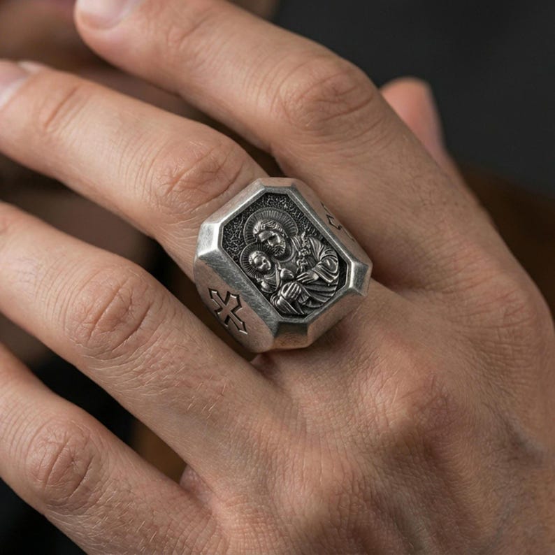 Sterling Silver St Joseph Signet Ring, Catholic Religious Jewelry - Etsy