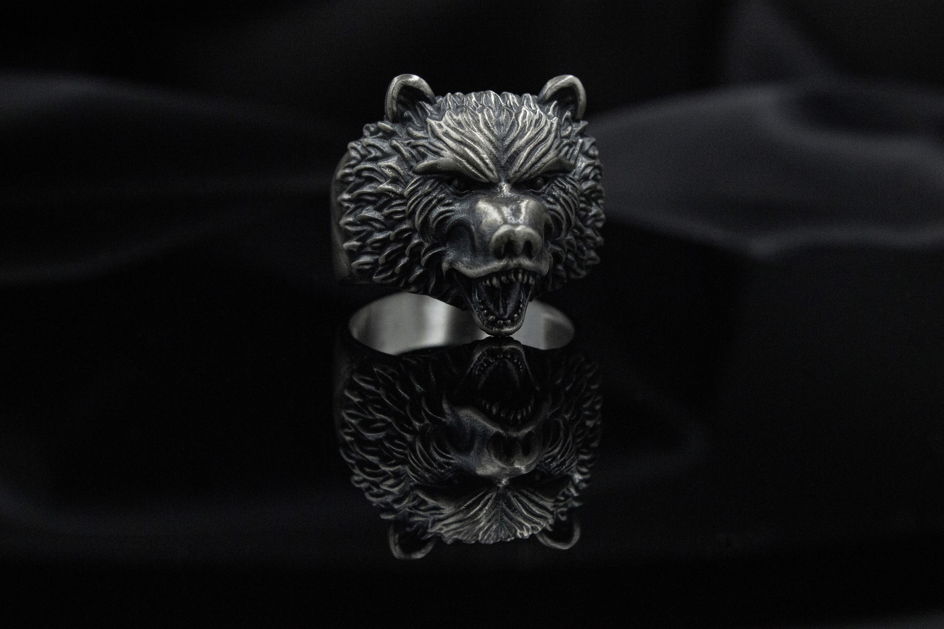 Silver Nordic Viking Bear Ring Men's Slavic Jewelry Animal Gifts for ...