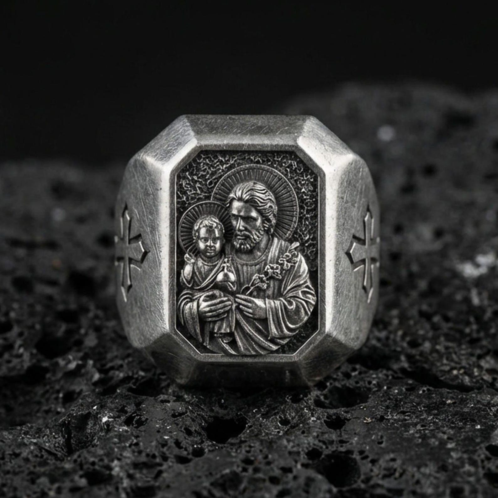 Sterling Silver St Joseph Signet Ring, Catholic Religious Jewelry - Etsy