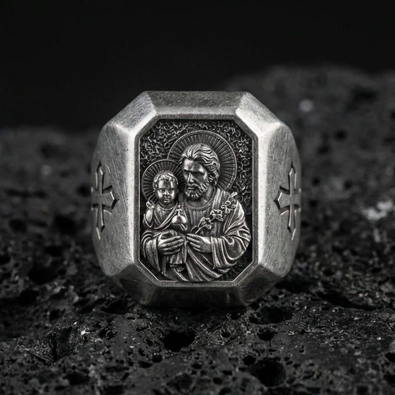 Sterling Silver St Joseph Signet Ring, Catholic Religious Jewelry - Etsy