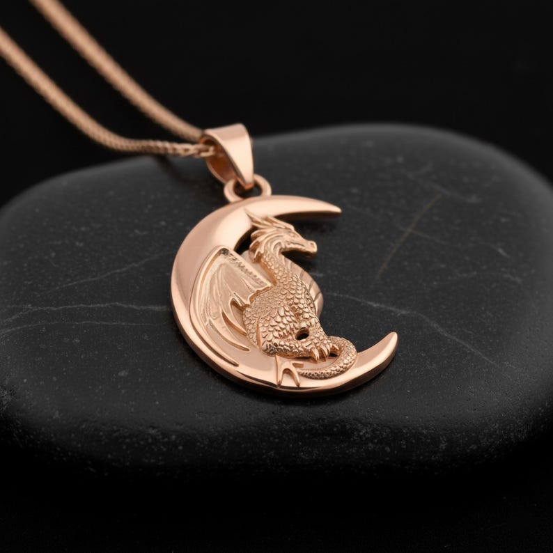 Sterling Silver Dragon Moon Pendant, Fantasy Necklace - Etsy