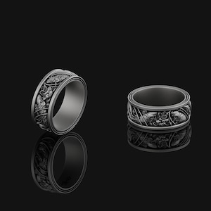 Koi Fish, Pisces Engagement Men's Ring, Japanese Fish Nature Inspired ...