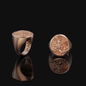 Saint Archangel Michael Ring in Silver, St Michael Pinky Signet Ring ...