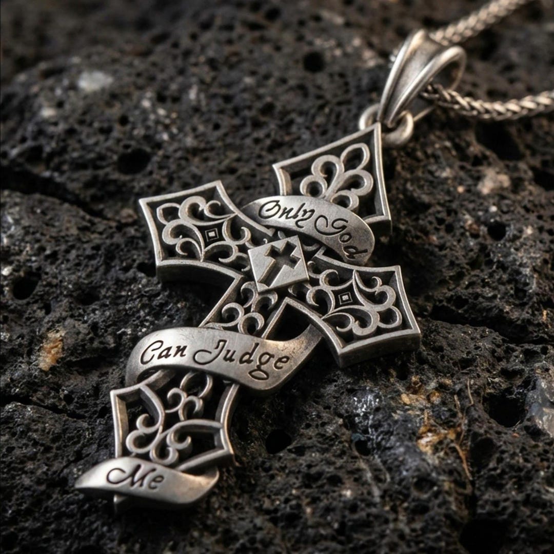 Sterling Silver Gothic Only God Can Judge Me Cross, Christian Jewelry ...