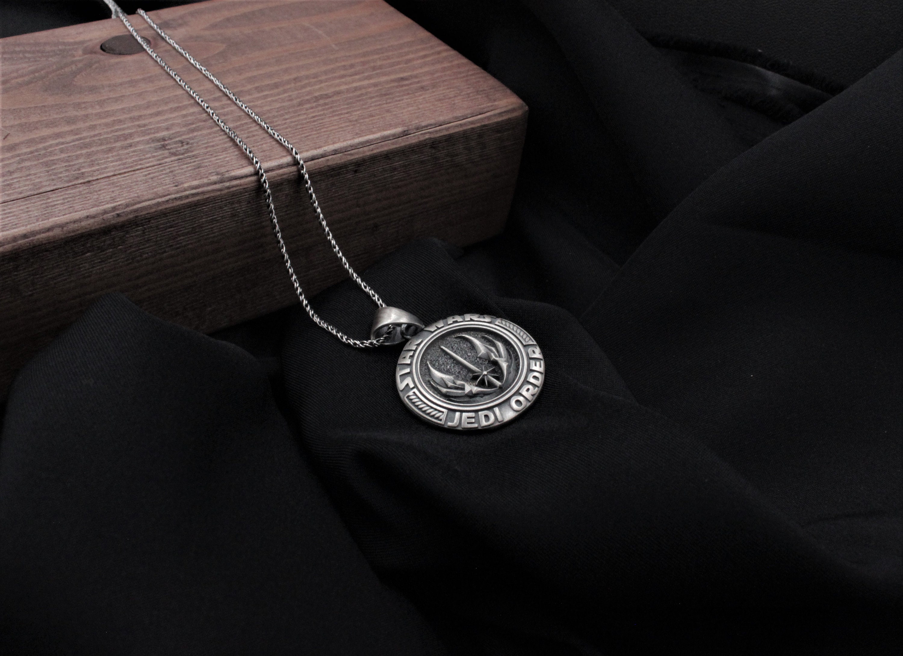 Sterling Silver Star Wars Jedi Order Necklace, Oxidized Force Pendant ...