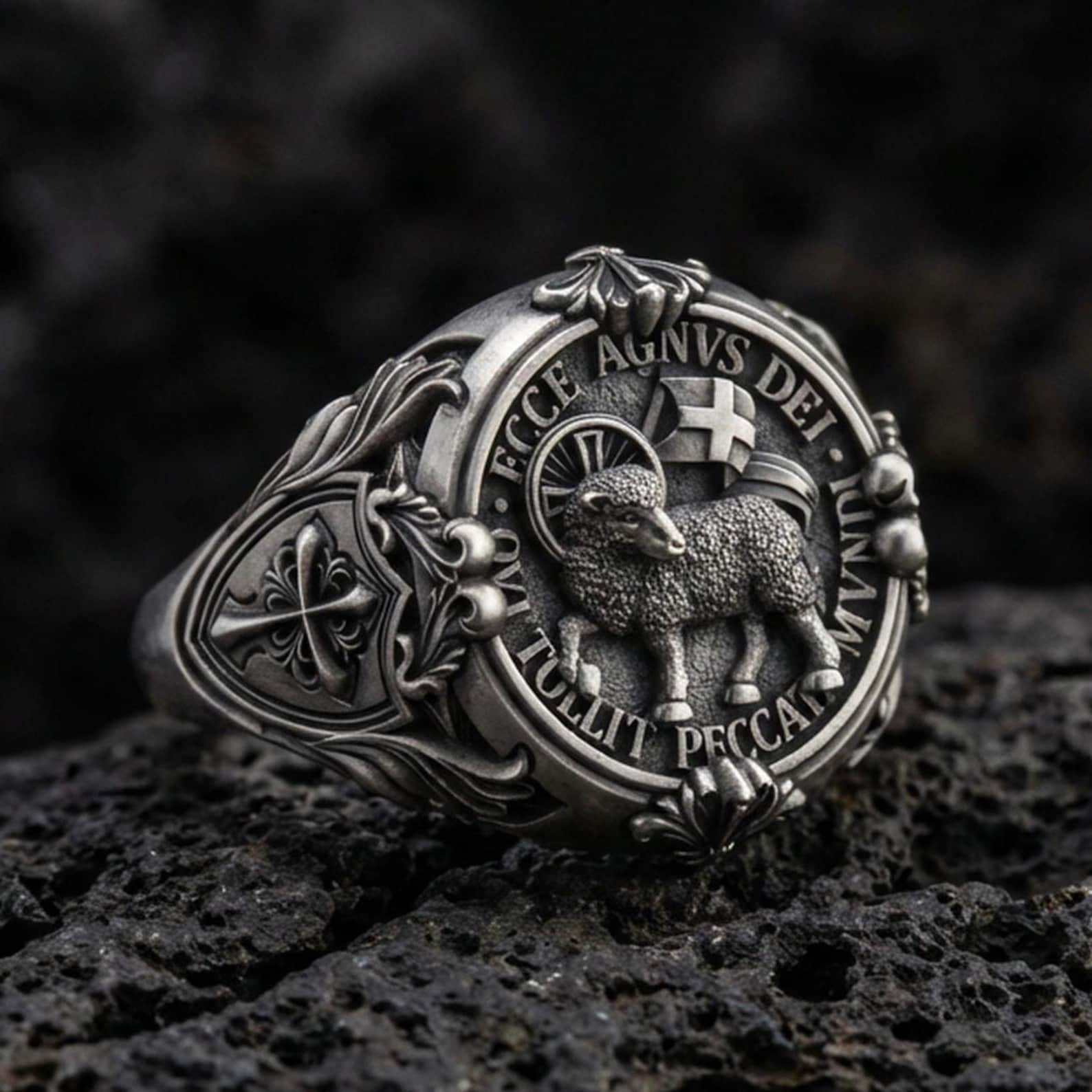 Sterling Silver 'ecce Agnus Dei' Ring - Lamb of God, Christian Jewelry ...