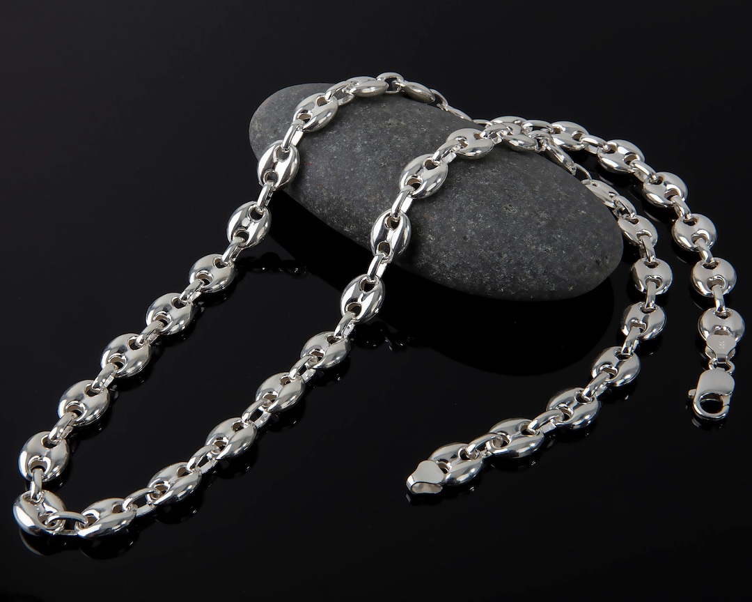 11mm Marina Chain Necklace, Mariner Mens Chain, Puffed Silver Chain ...