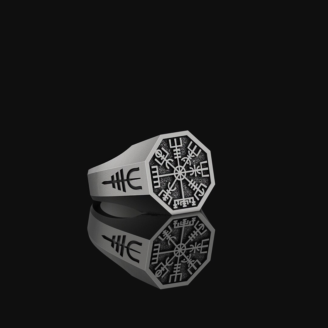 Gold Plated Silver Vegvisir Ring Viking Runic Compass Pagan Jewelry ...