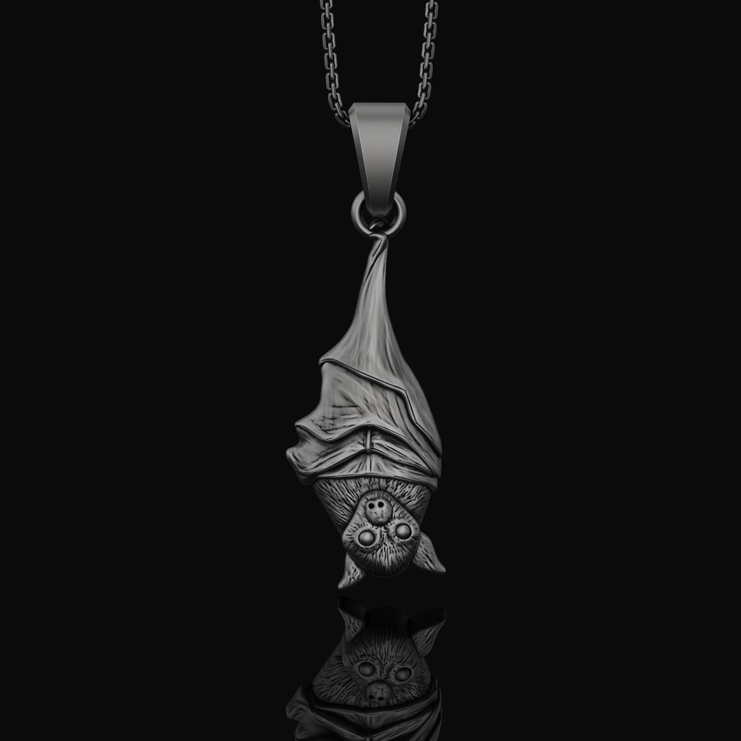 Silver Hanging Bat Necklace - Elegant Gothic Bat Pendant, Spooky ...