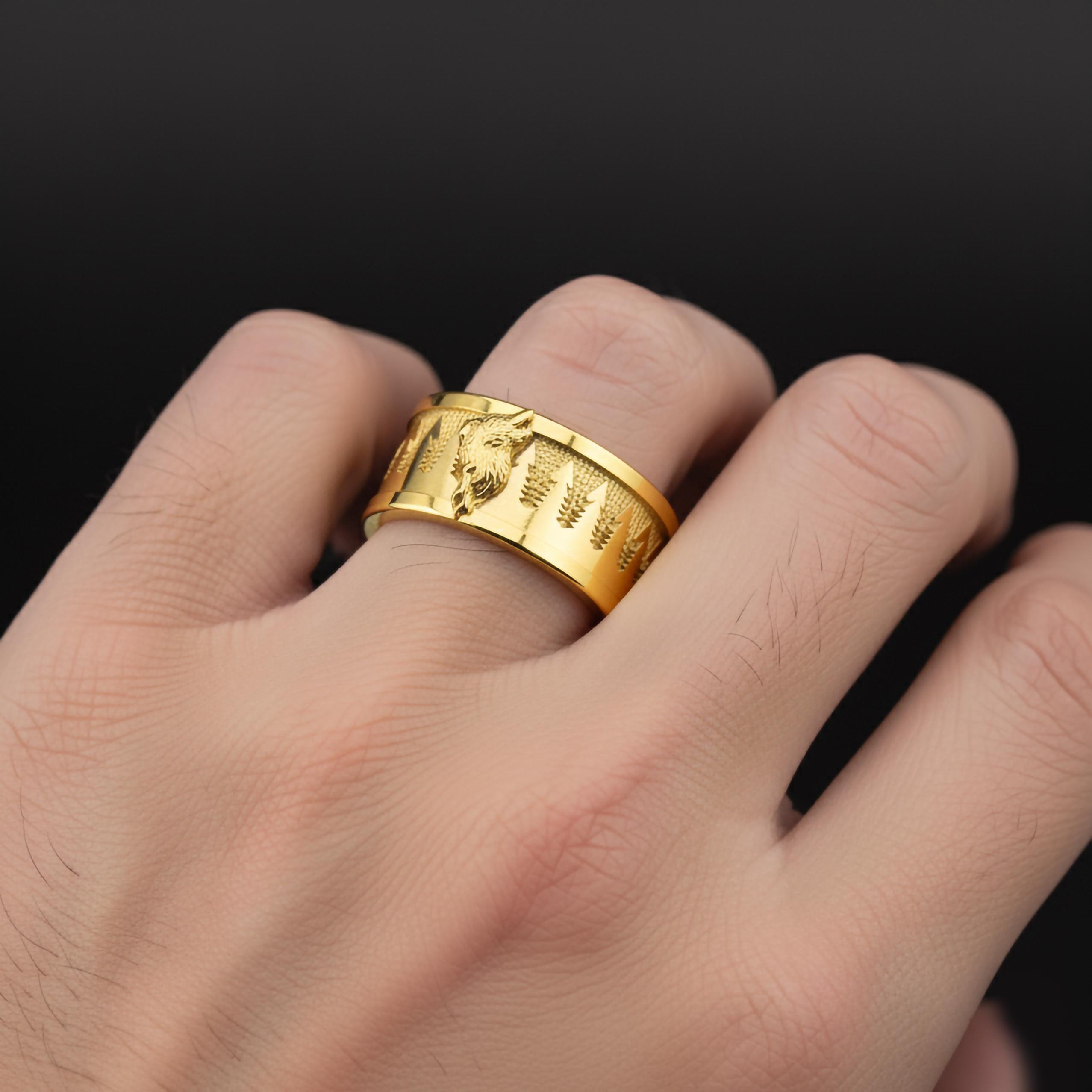 Sterling Silver Wolf and Pine Tree Ring, Unisex Band - Etsy