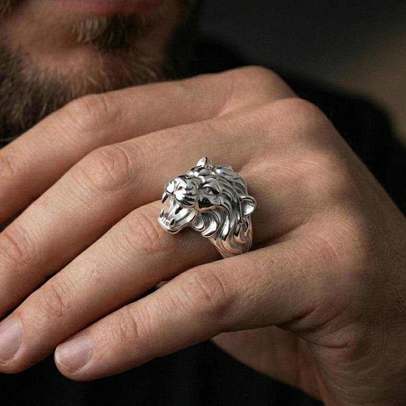 Sterling Silver Angry Lion King Ring, Detailed Animal Jewelry - Etsy