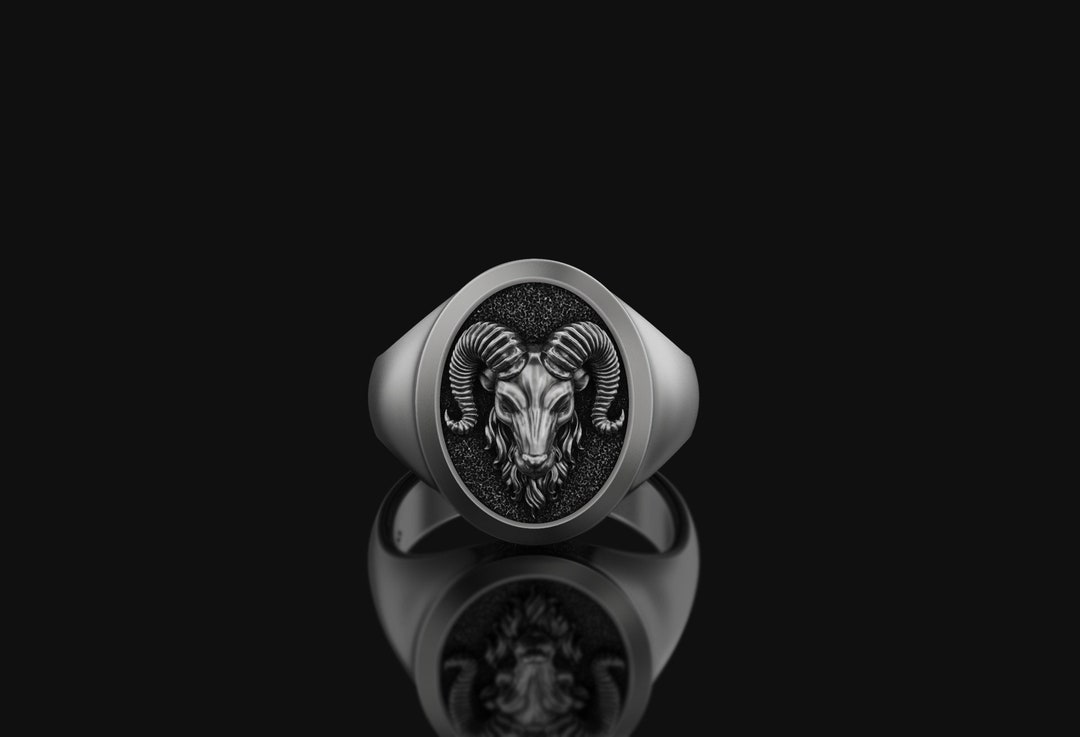 Aries Ring Ram Signet Horoscope Jewelry Silver Accessory Gift for Him ...