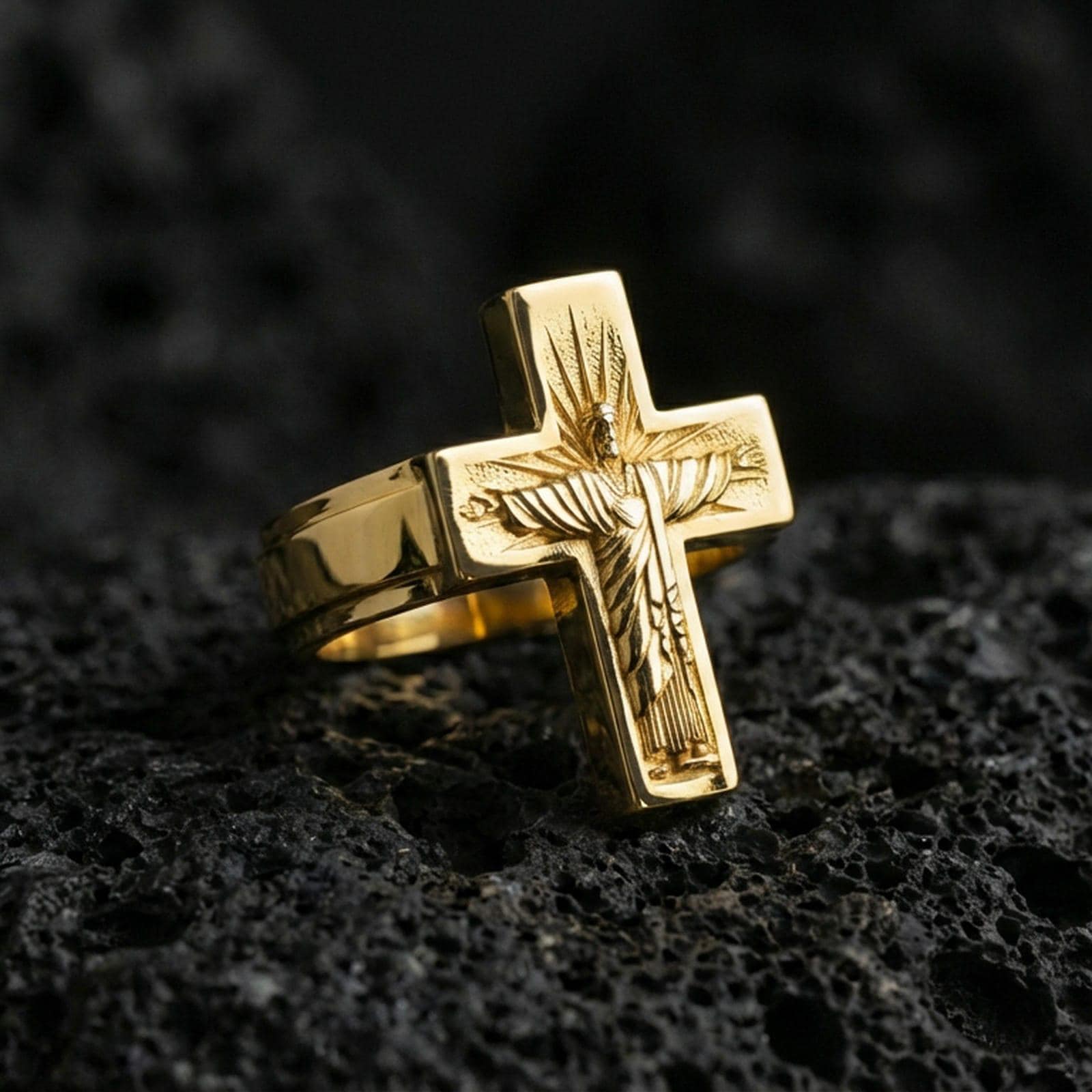 Sacred Heart Christ the Redeemer Cross Signet Ring | Sterling Silver ...