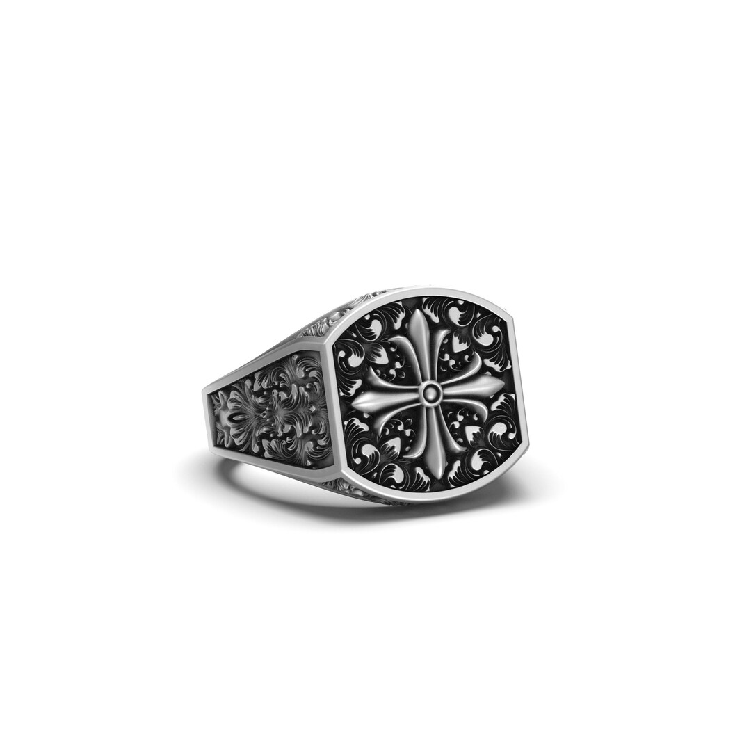 Silver Baroque Pattern Cross Ring - Christian Jewelry, Elegant Faith ...