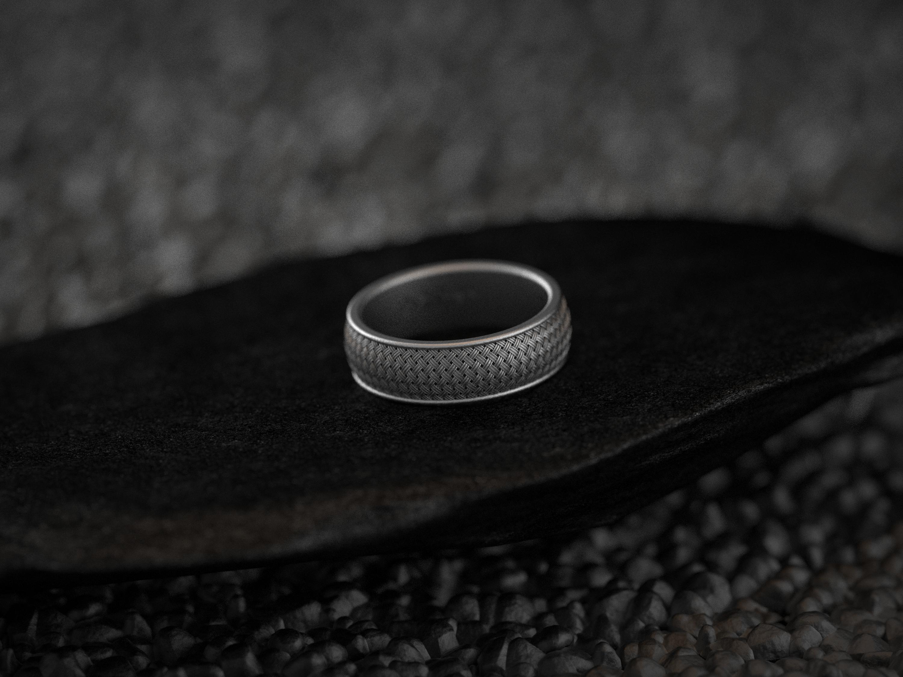 Braided Texture Band Ring – Men's Woven Design Wedding Ring – Sterling ...