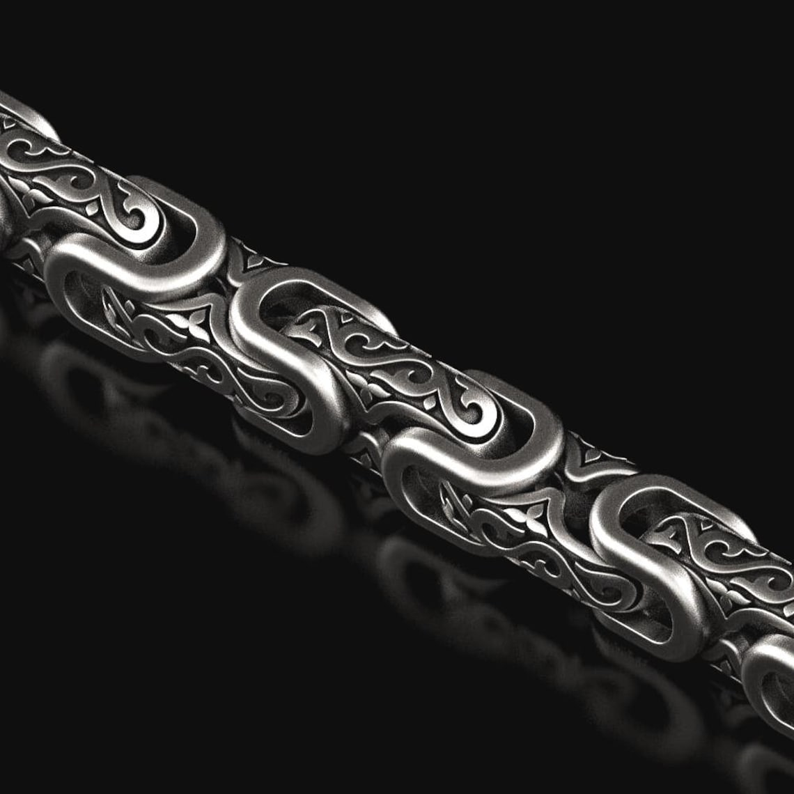 Heavy Baroque Scrollwork Chain Necklace – 925 Silver Ornate Link Chain ...