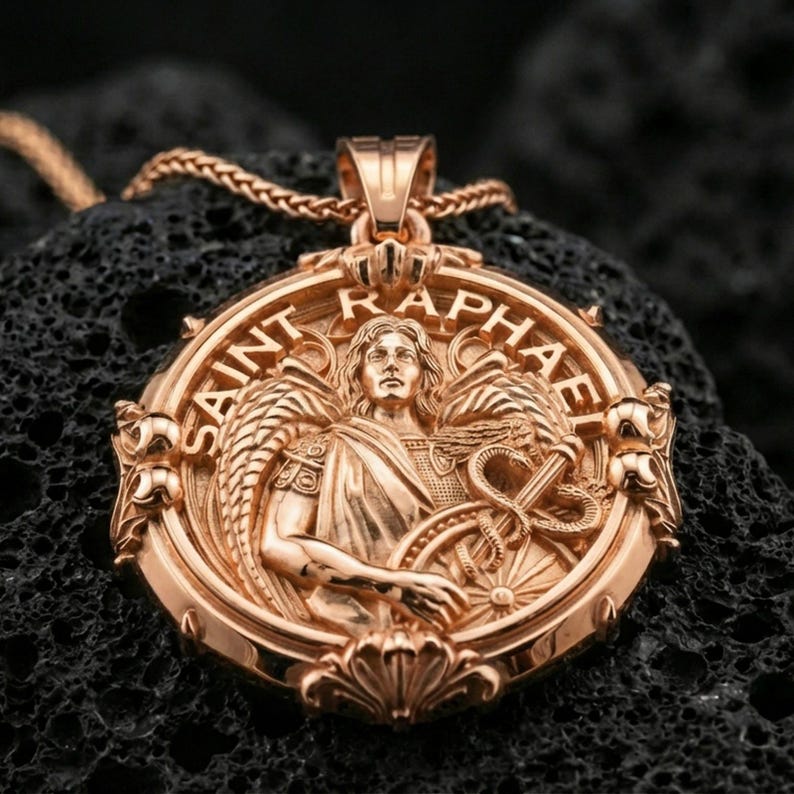 Silver Saint Raphael Pendant - Archangel Raphael Necklace, Healing ...
