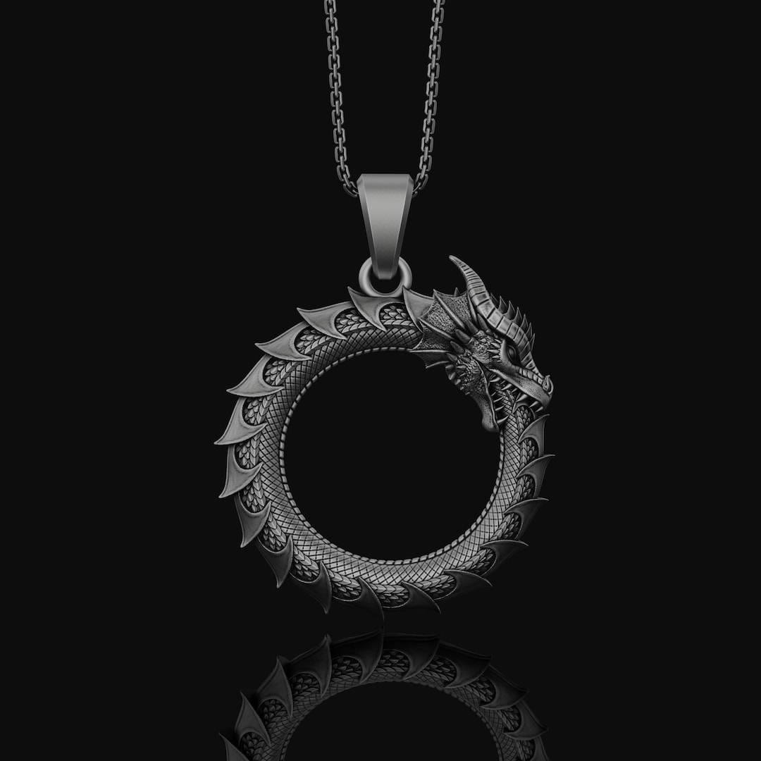 Silver Ouroboros Necklace - Dragon Jewelry, Tail-devourer Symbol ...