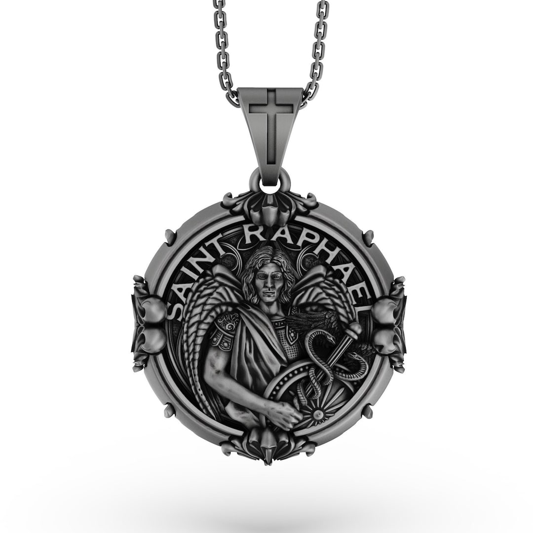 Silver Saint Raphael Pendant - Archangel Raphael Necklace, Healing ...