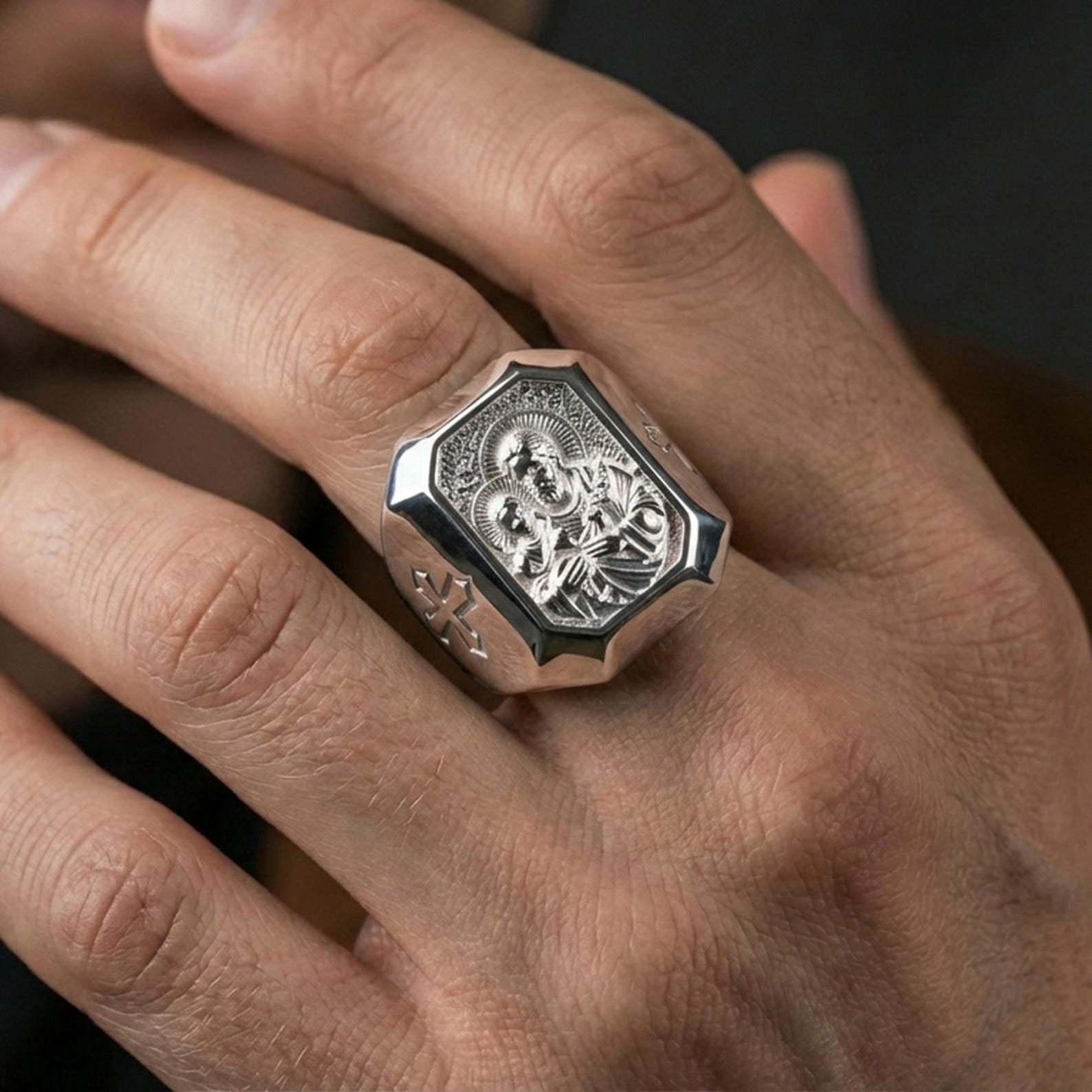 Sterling Silver St Joseph Signet Ring, Catholic Religious Jewelry - Etsy