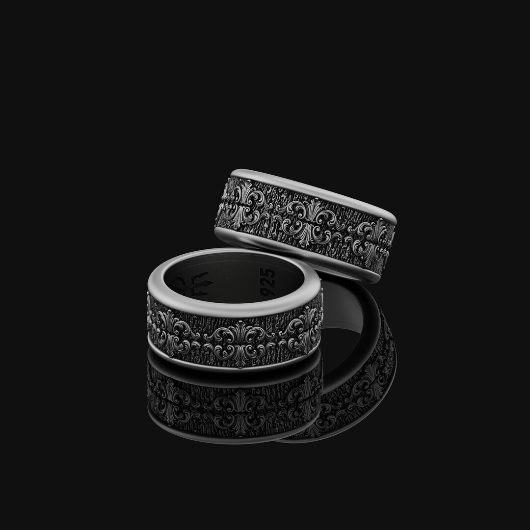 Floral Victorian Style Spinner Fidget Wedding Band Ring Customizable ...