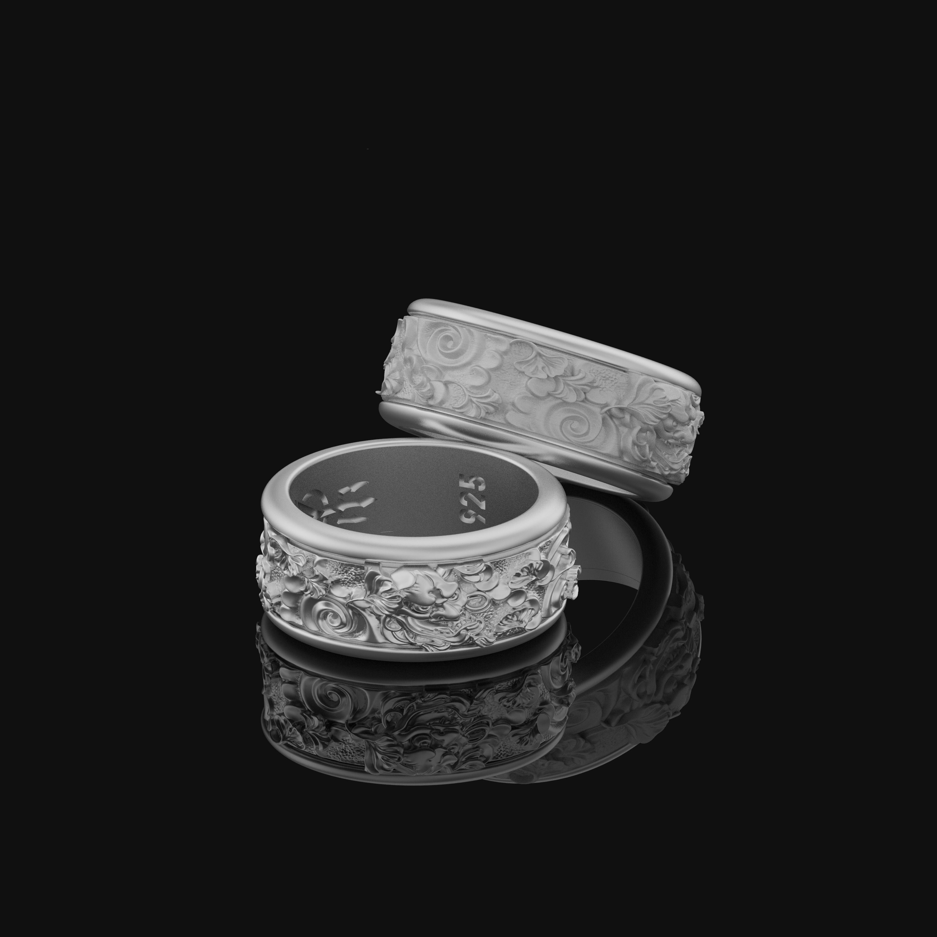 Spinner Fidget Hannya Mask Ring, Tri-color Sterling Silver Engravable ...
