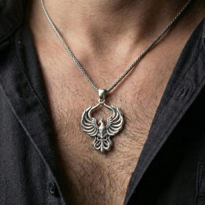 Phoenix Necklace, Sterling Silver, Mythical Bird, Unisex Rebirth Symbol ...