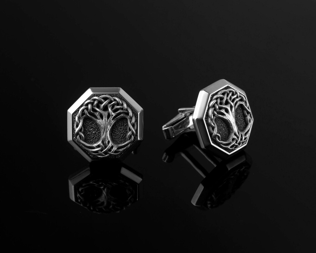 Silver Viking Yggdrasil Men's Cufflinks, Tree of Life Man Cufflinks ...