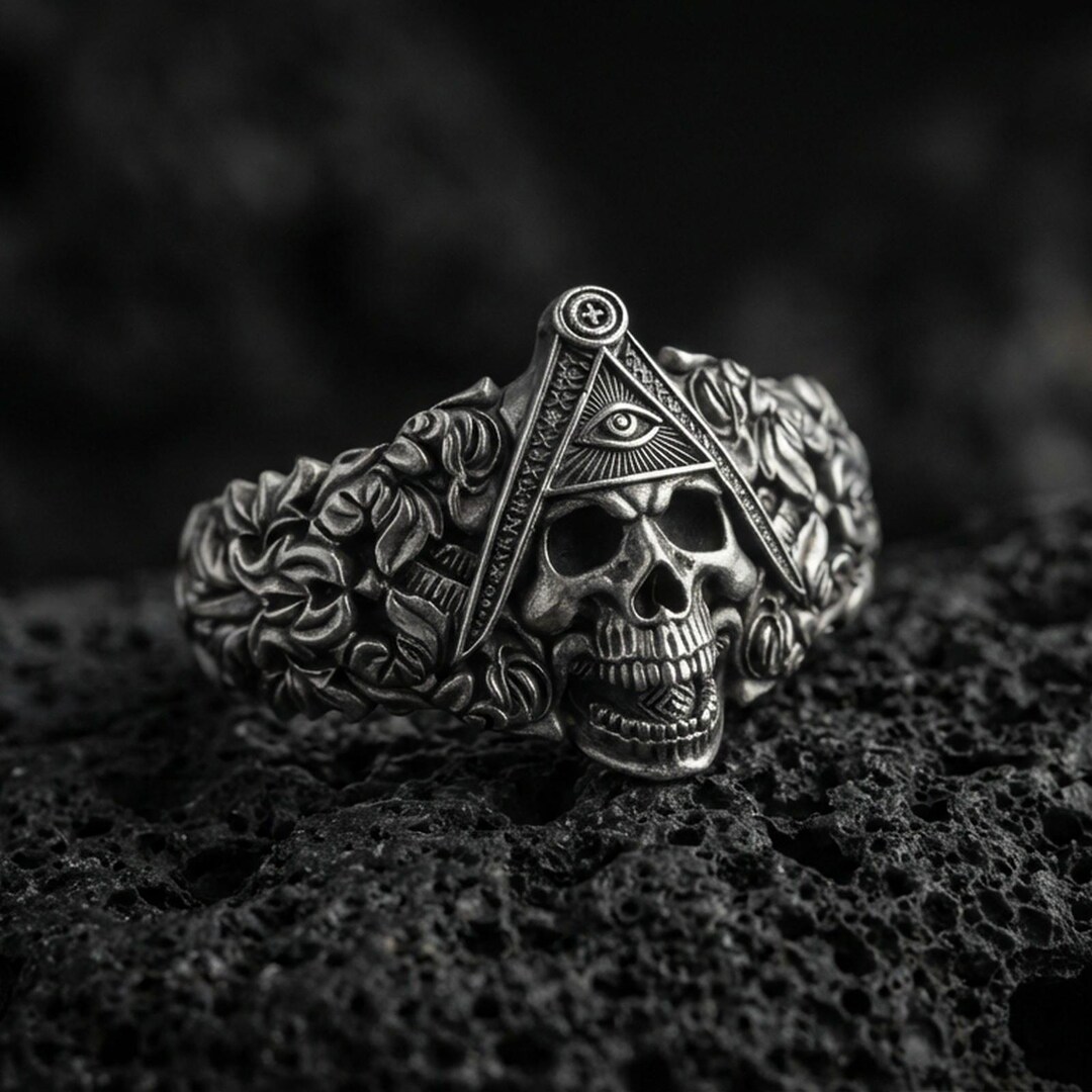 Silver Skull Ring With Eye of Providence - Masonic Illuminati Gothic ...