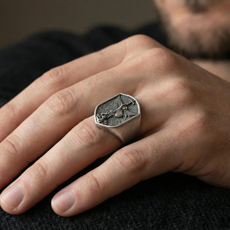 Sterling Silver St. Michael Ring, Religious Christian Accessory - Etsy