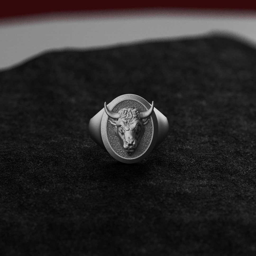 Silver Bull Signet Ring - Buffalo Animal Jewelry, Oxidized Sterling ...